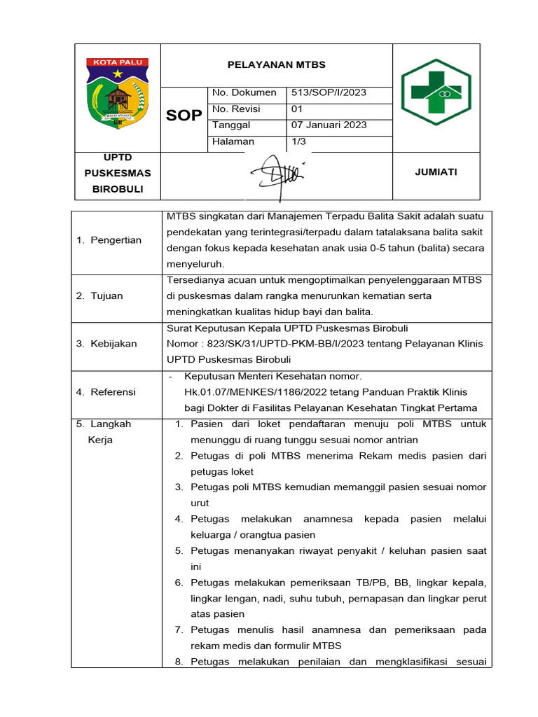 513 Sop Pelayanan MTBS | PDF