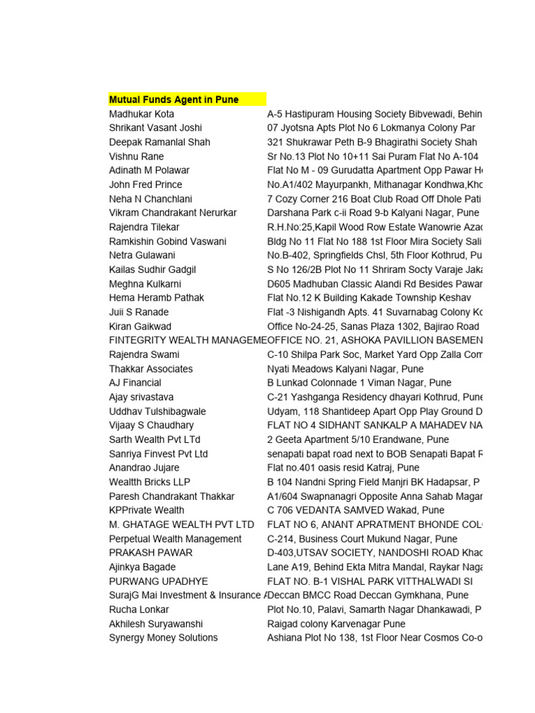 Mutual Funds Agent Data | PDF