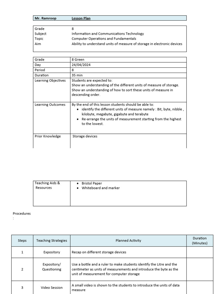 Grade 8 - LP - Measurement Units of Computer Storage | Download Free PDF | Byte | Computer Data ...