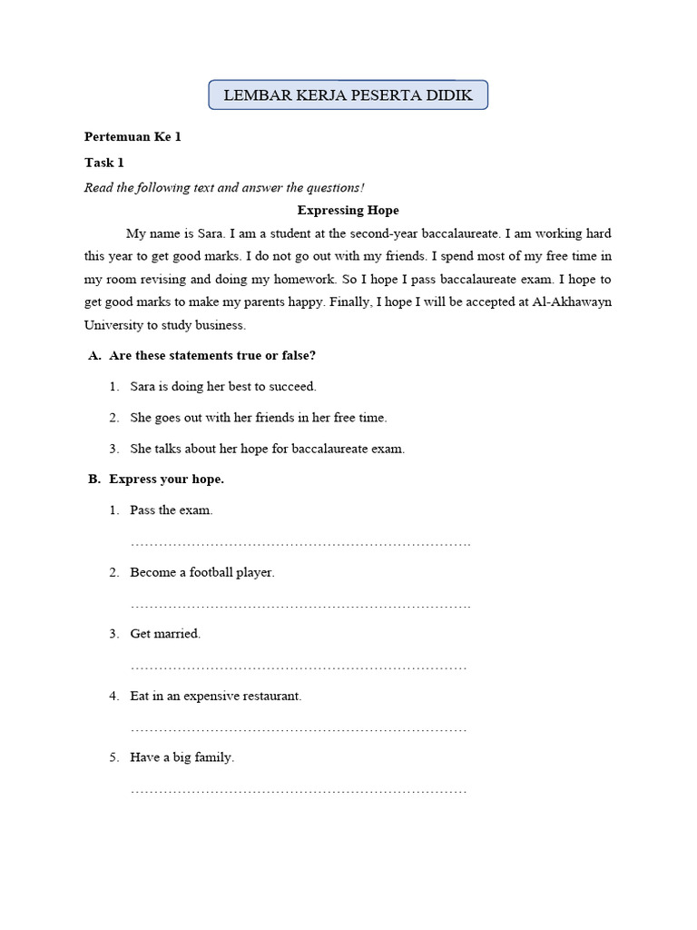 LKPD 1 Hope and Plan | PDF