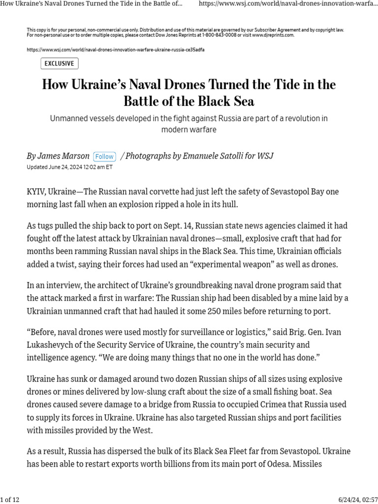 How Ukraine's Naval Drones Turned The Tide in The Battle of The Black Sea - WSJ | PDF | Naval ...