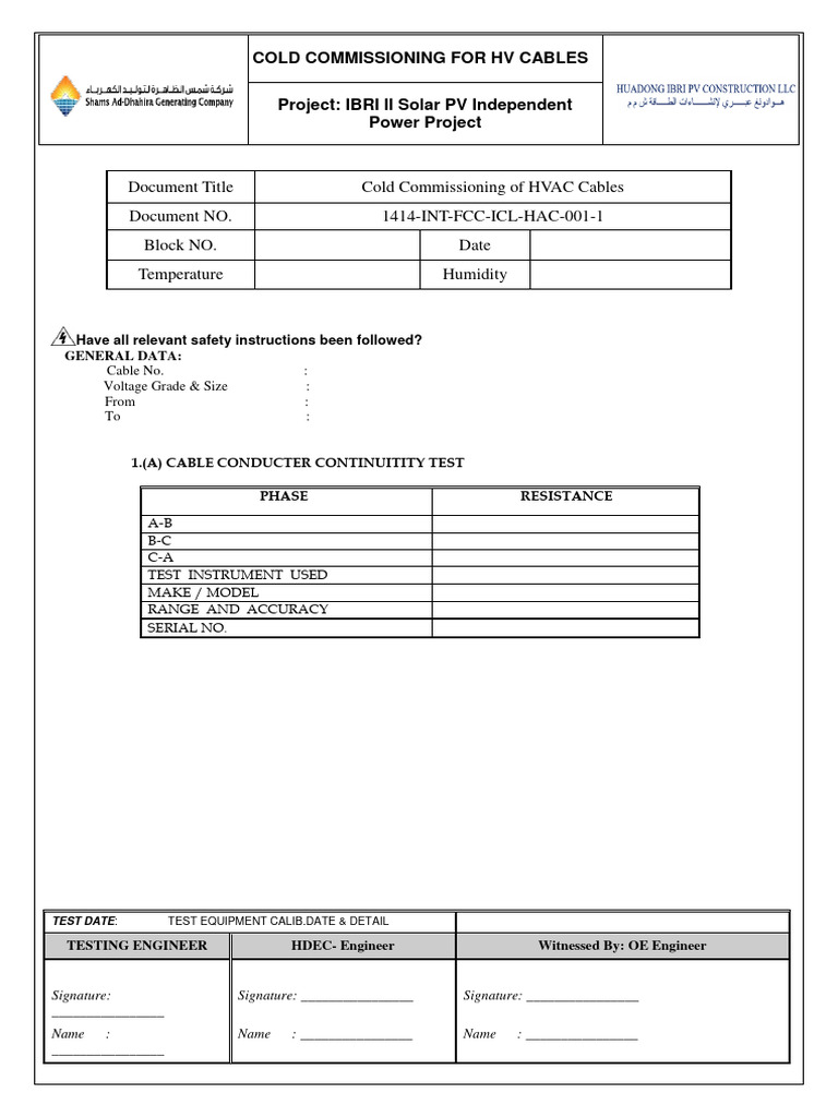 1414-INT-FCC-ICL-HAC-001-1 - Cold Commissioning of HV Cable | PDF ...