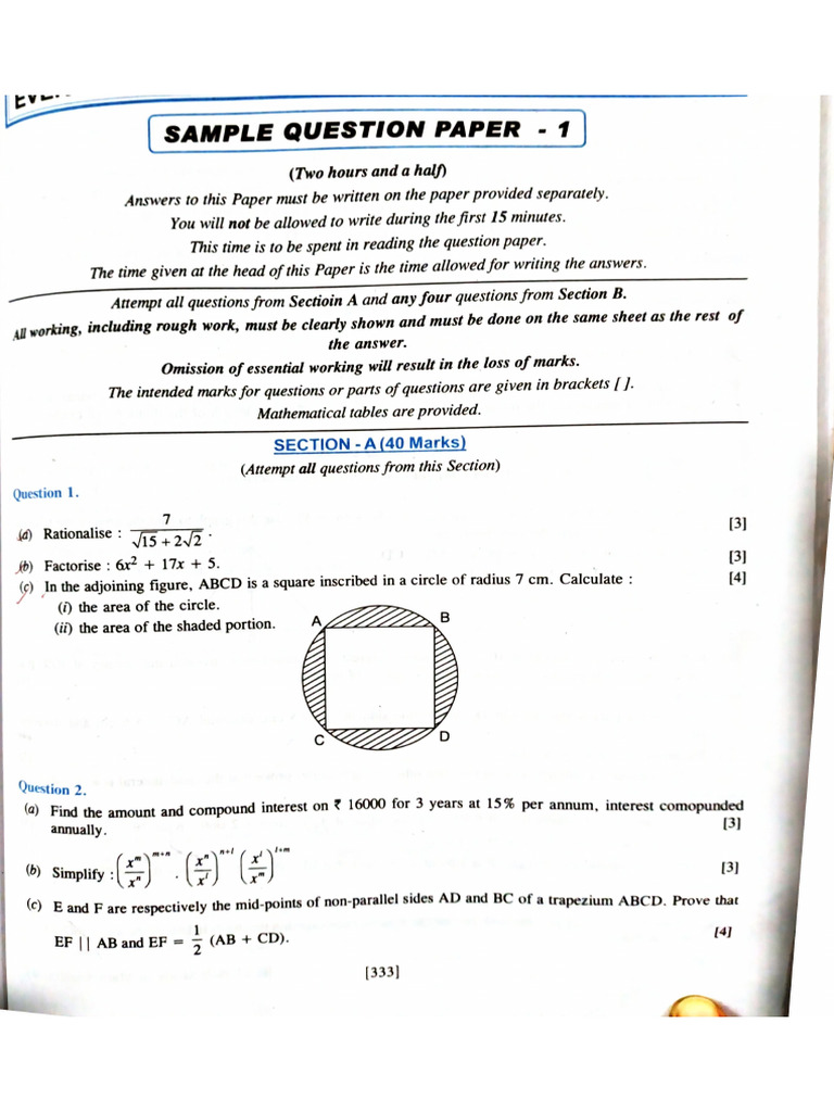 9th Sample Paper1 | PDF
