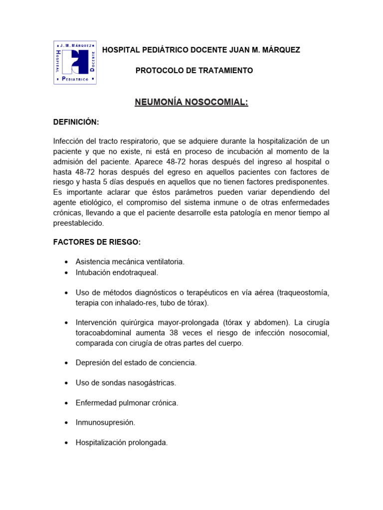 Protocolo Neumon+¡a Nosocomial | PDF | Neumonía | Infección adquirida en el hospital