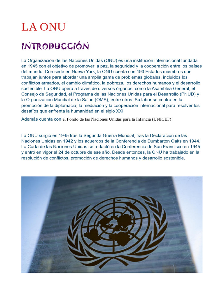 trabajo historia la onu | PDF | Naciones Unidas | Relaciones internacionales