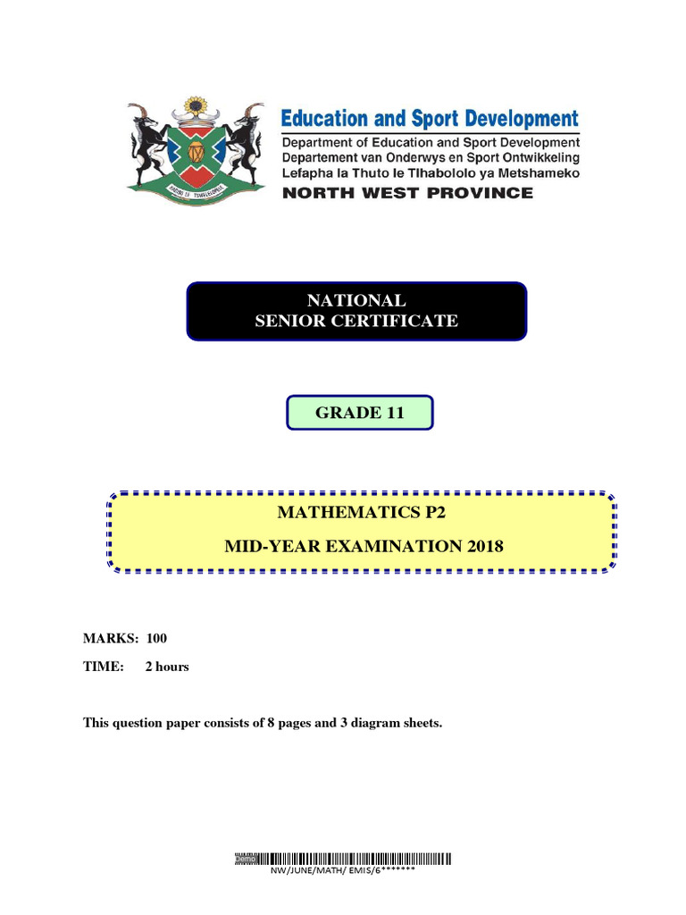 2018 NW Mathematics-GR-11-P2 QP | PDF | Circle | Mathematics