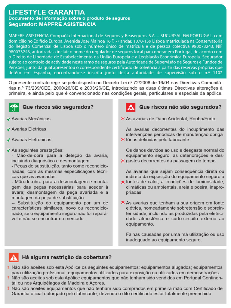 IPID CG - EW LIFESTYLE EXTENSoES GARANTIA | PDF | Garantia | Seguro