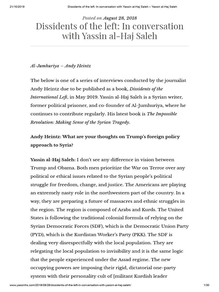 Dissidents of The Left - in Conversation With Yassin Al-Haj Saleh - Yassin Al-Haj Saleh | PDF ...