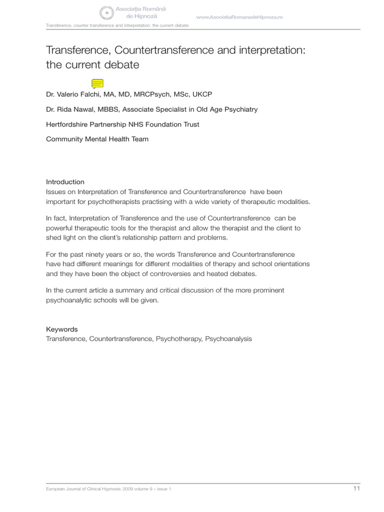Transference Countertransference and Interpretation | Download Free PDF ...