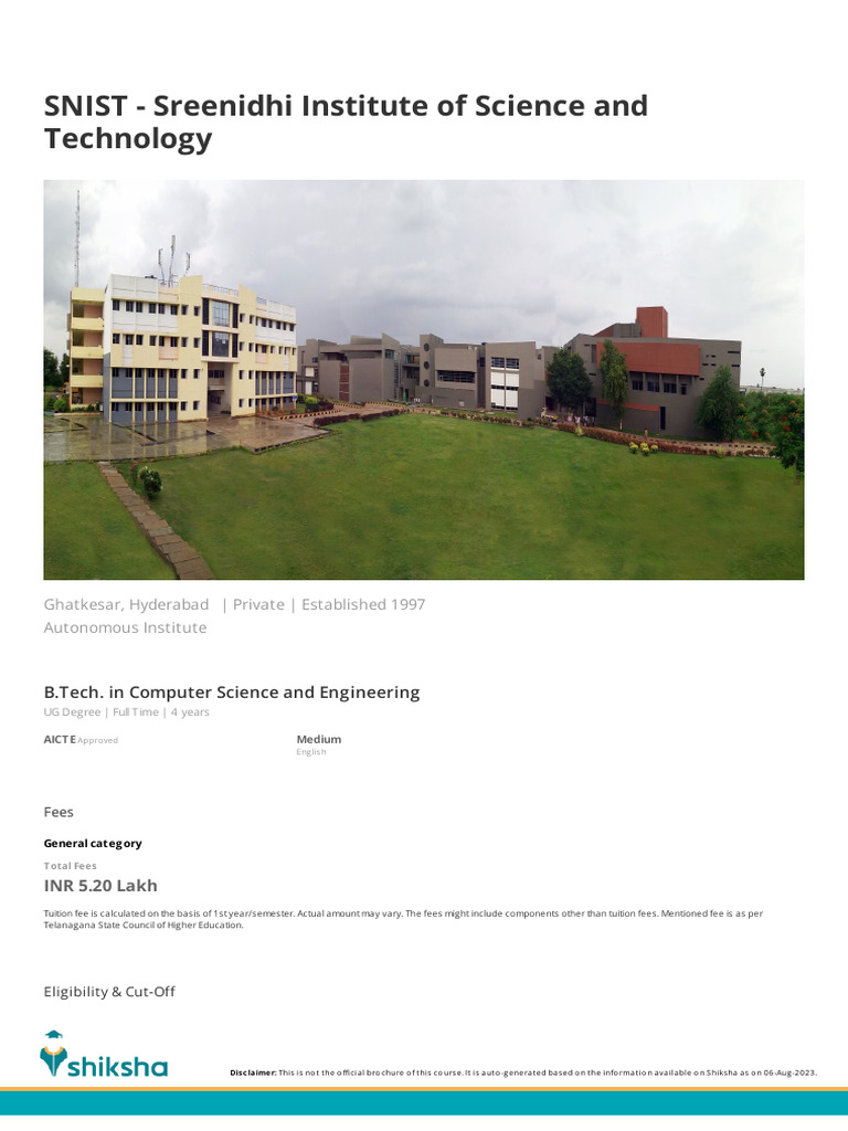 SNIST Sreenidhi Institute of Science and Technology | PDF | Engineering