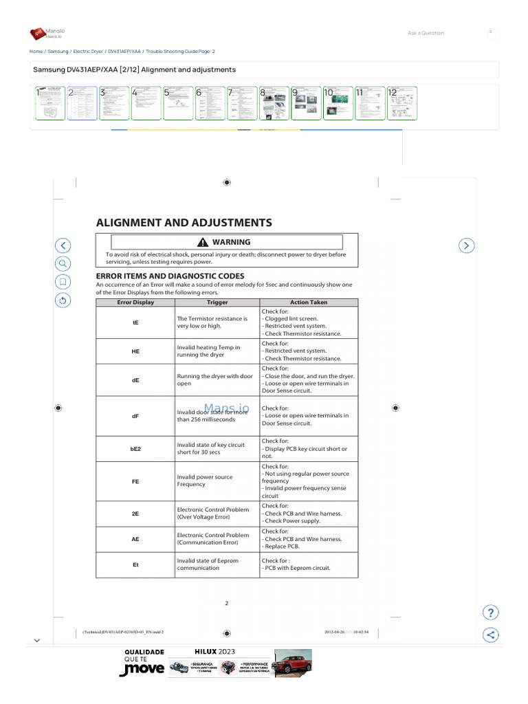 Samsung DV431AEP - XAA (1 - 12) Clothes Dryer-Pg2 | PDF | Clothes Dryer | Electrical Resistance ...
