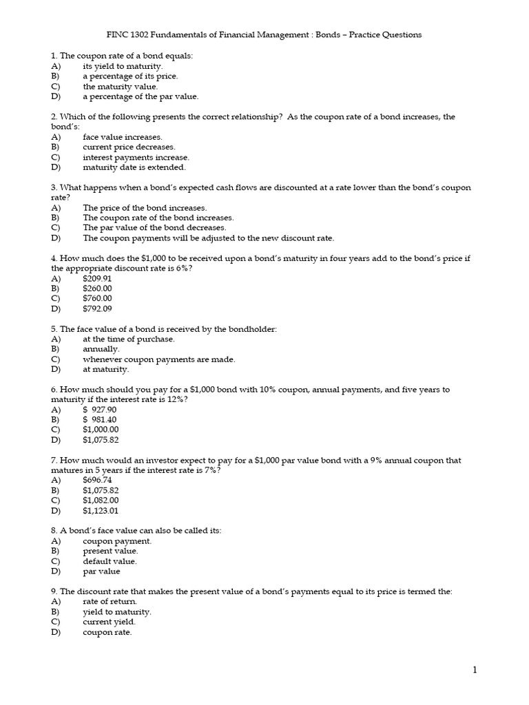 Bonds - Practice Questions | PDF | Bonds (Finance) | Yield (Finance)