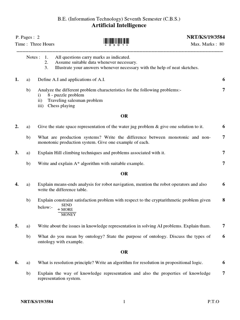 AI Problem Solving Techniques Exam | PDF | Knowledge Representation And ...