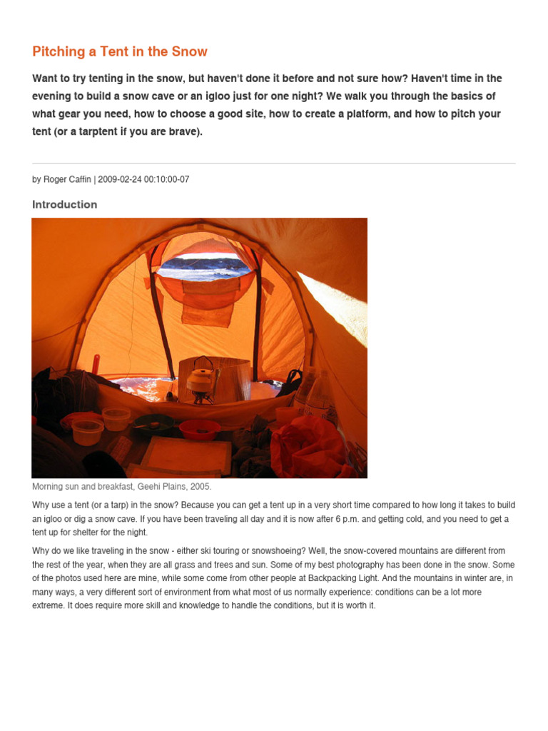 Pitching A Tent in The Snow | PDF | Tent | Ice