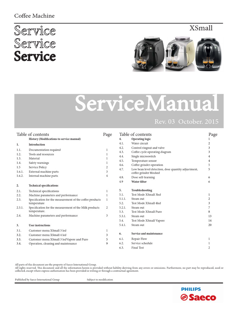 Saeco Xsmall | PDF | Coffee | Water