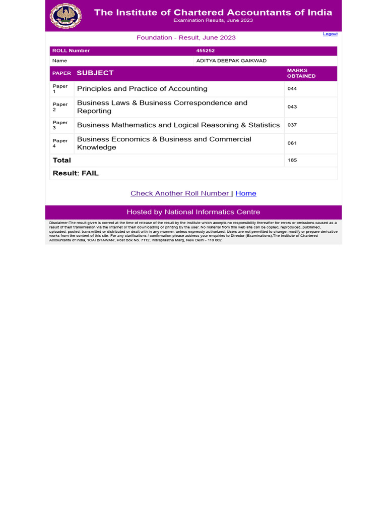 ICAI Exam Results | PDF | Finance & Money Management