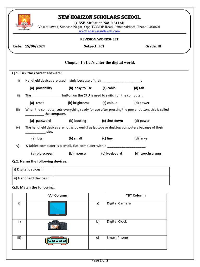 NHSSVL - PA1 - Grade 3 - ICT - Revision Sheet 2024-25 | PDF | Mobile ...