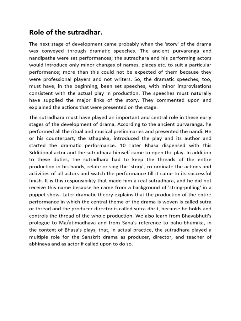 Role of a Sutradhar | PDF