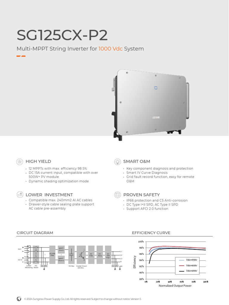 DS 20240528 SG125CX-P2 Datasheet V5 EN | PDF | Alternating Current ...