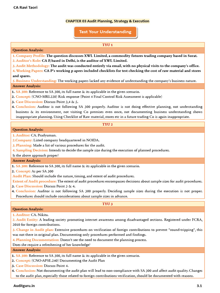 CH 03 Audit Planning, Strategy & Execution SM Questions | PDF | Audit ...