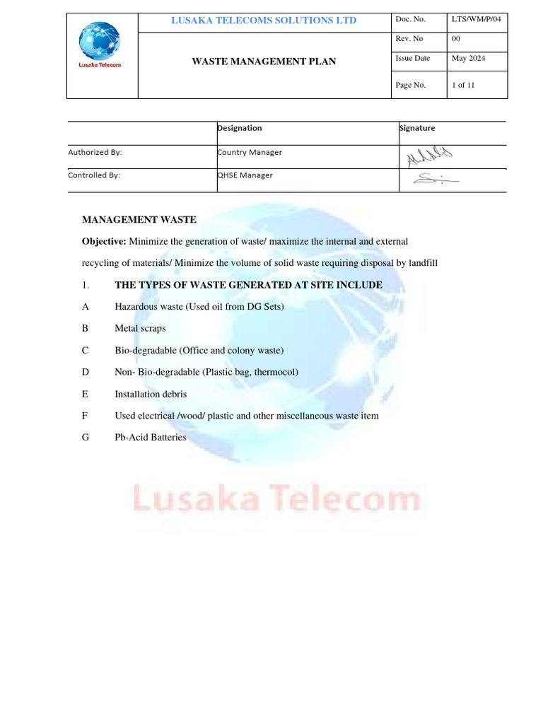 WASTE MANAGEMENT PLAN | Download Free PDF | Waste | Waste Management