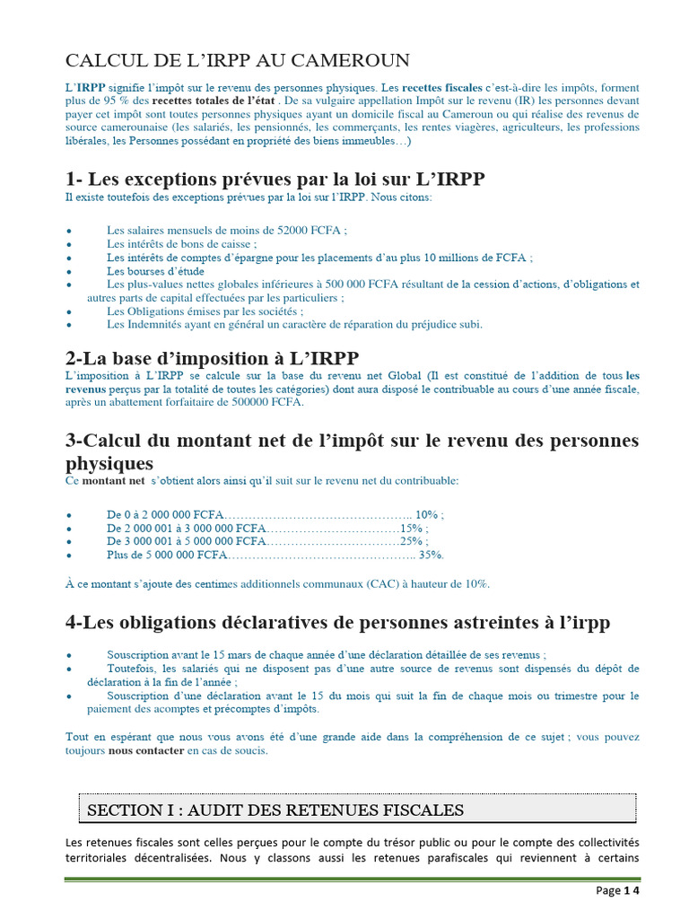 Calcul de l'IRPP au Cameroun | PDF | Impôt sur le revenu | Impôts