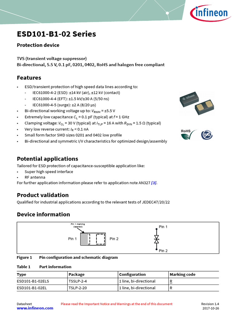 Infineon ESD101 - B1 DS v01 - 04 EN 1226483 | PDF | Electronics | Power Engineering