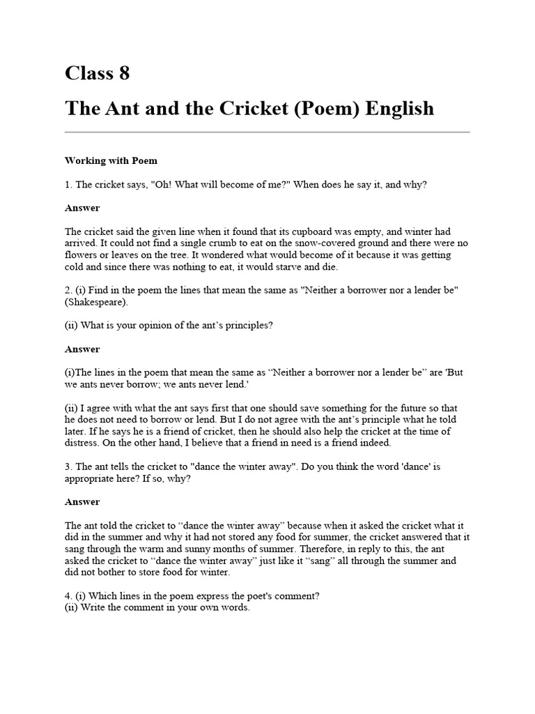 Ant and Cricket Poem Analysis | PDF | Language Arts & Discipline
