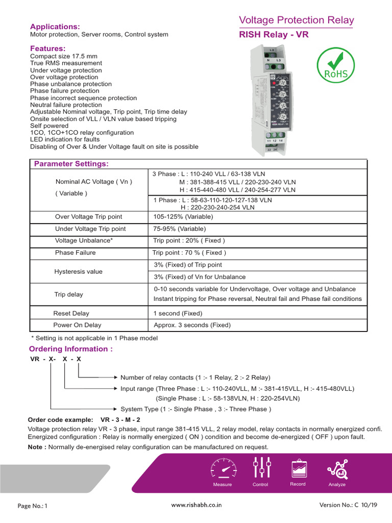 Rish Relay VR-Voltage Protection Relay Rev-C | Download Free PDF | Relay | Physical Quantities