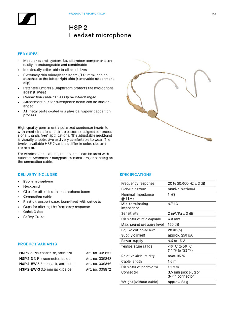 SP 1292 v1.0 HSP 2 Product Specification EN | PDF | Microphone ...