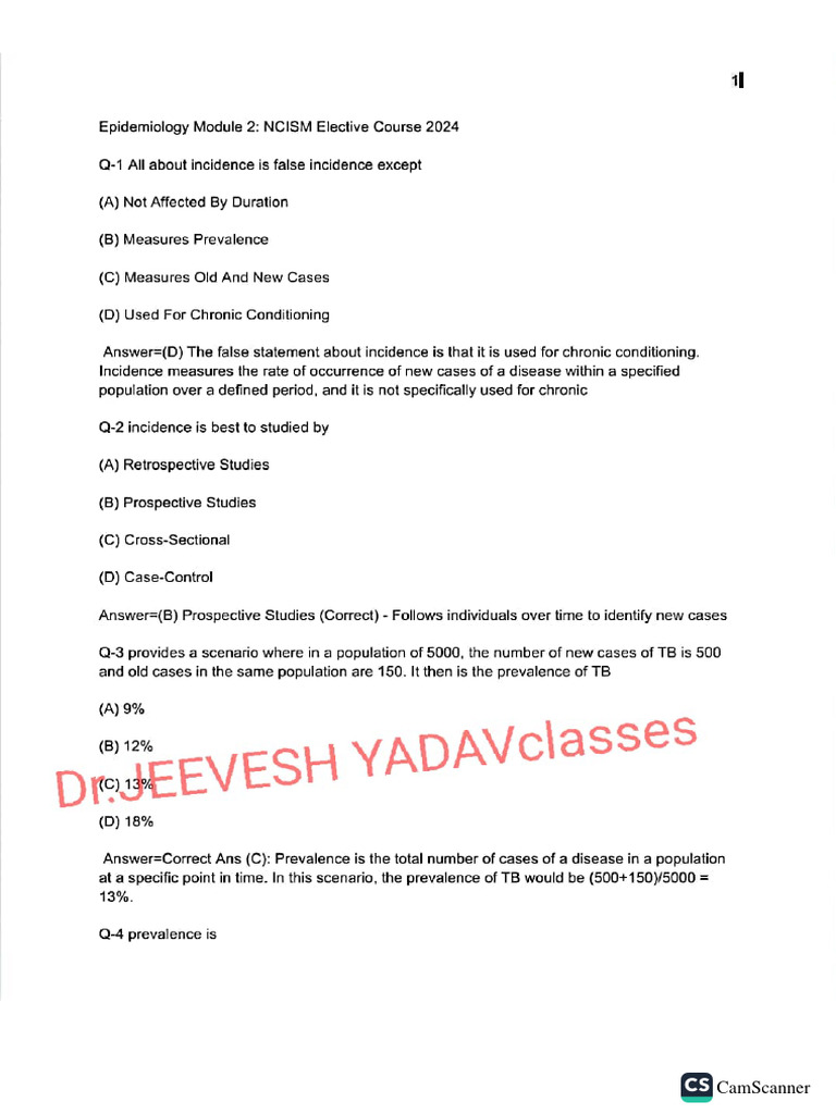 Epidemiology Module 2 Answer Key NCISM Elective Course 2024 | PDF | Technology & Engineering