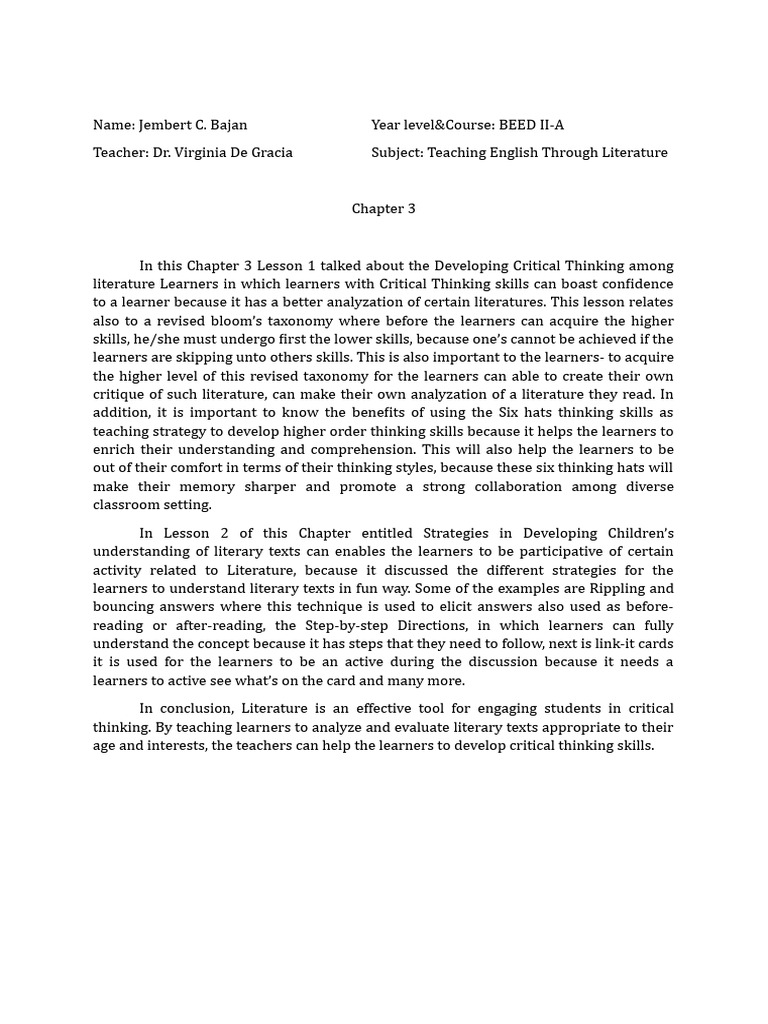 Developing Critical Thinking in Literature | PDF | Career & Growth