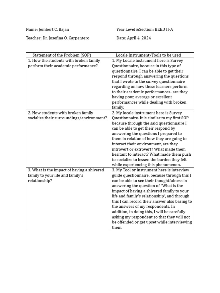 Impact of Broken Families on Students | PDF | Questionnaire ...