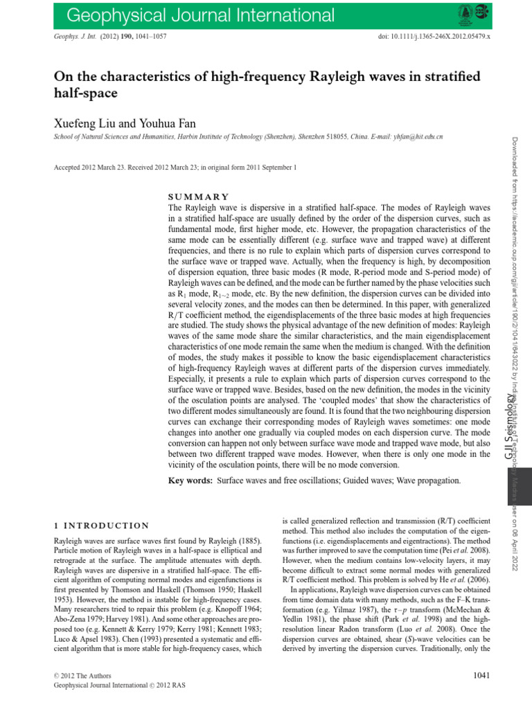 On The Characteristics of High Frequency Rayleigh Waves in Stratified Half Space | PDF | Waves ...