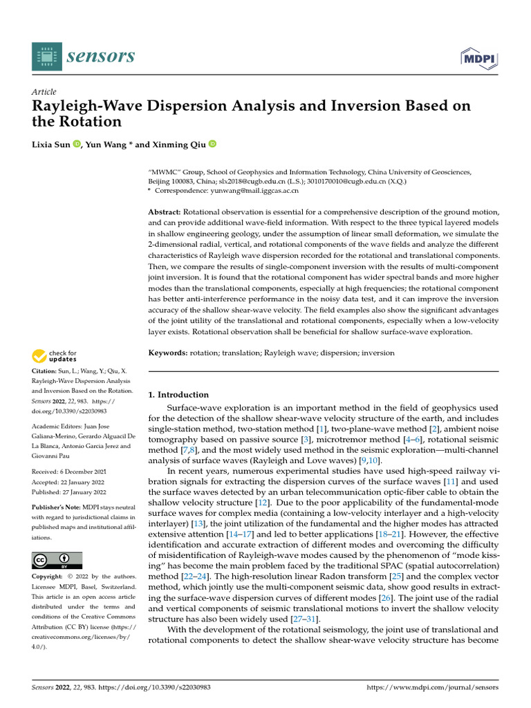 Rayleigh-Wave Dispersion Analysis and Inversion Based On The Rotation | PDF | Seismology ...