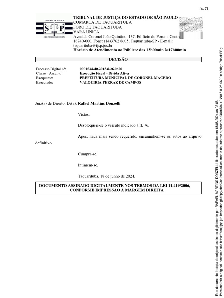 Tribunal de Justiça Do Estado de São Paulo: Processo Digital Nº: Classe ...