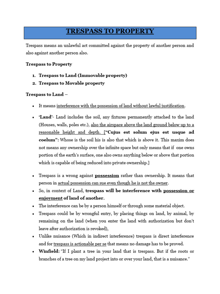 11 Trespass To Property 2 Pdf Conversion Law Trespass
