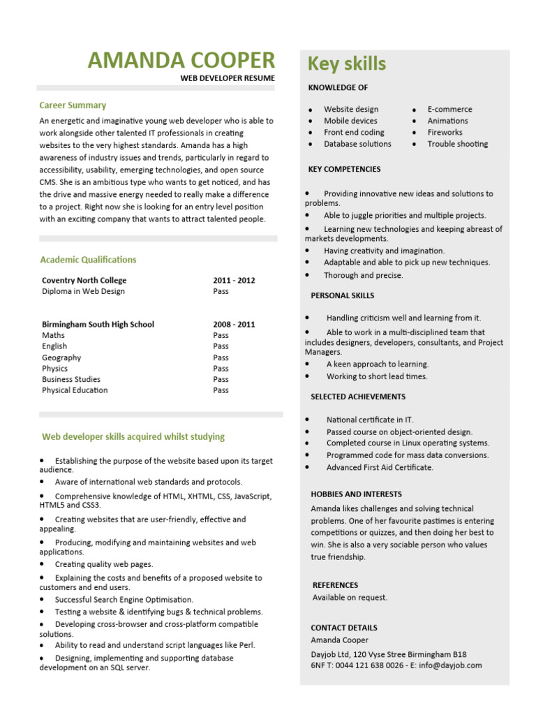 Entry Level Web Designer Resume Free PDF | PDF | World Wide Web ...