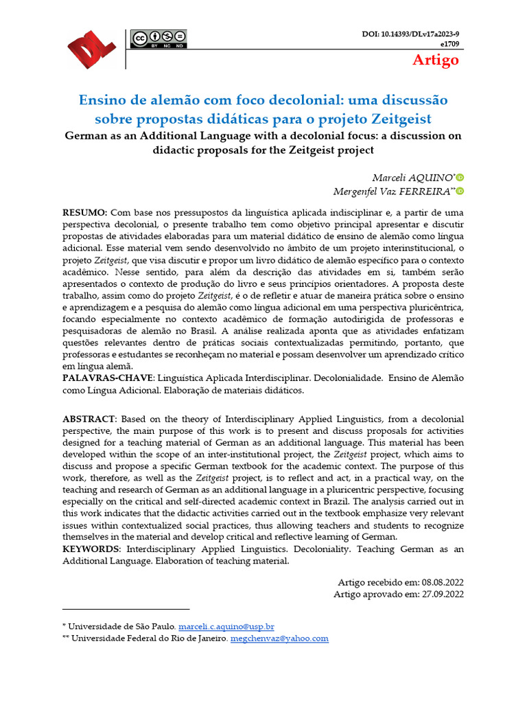 Ensino de Alemão: Propostas Decoloniais | PDF | Aprendizado | Aquisição ...