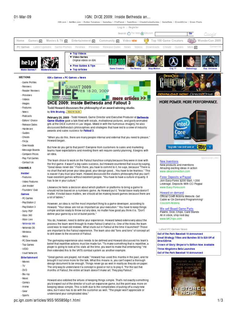 IGN - DICE 2009 - Inside Bethesda and Fallout 3 | PDF