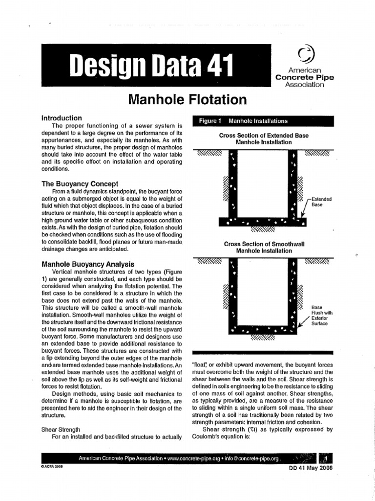 Manhole Flotation - Amer. Conc. Pipe Assoc | PDF