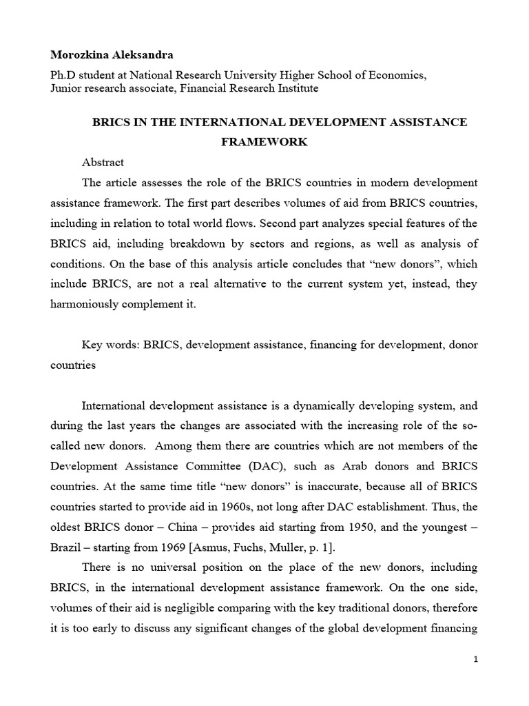 1a 2018MorozkinaA - BRICSintheInternationalDevelopmentAssistanceFramework ENG | PDF | Official ...