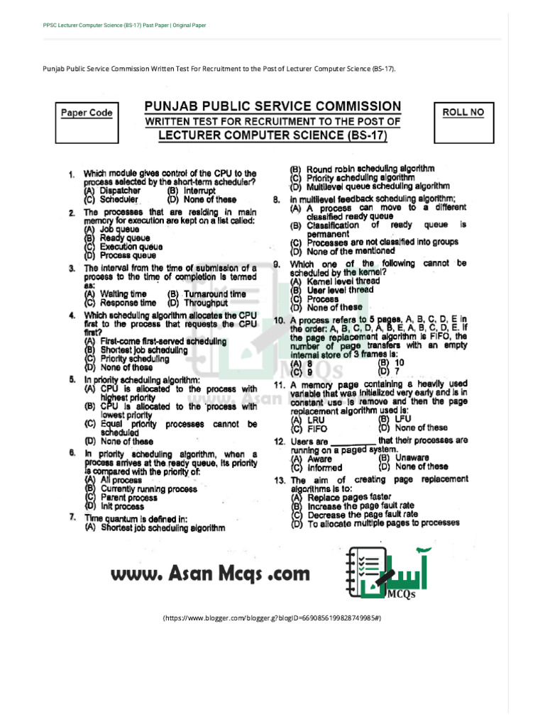 PPSC Lecturer Computer Science Past Paper | PDF | Computers