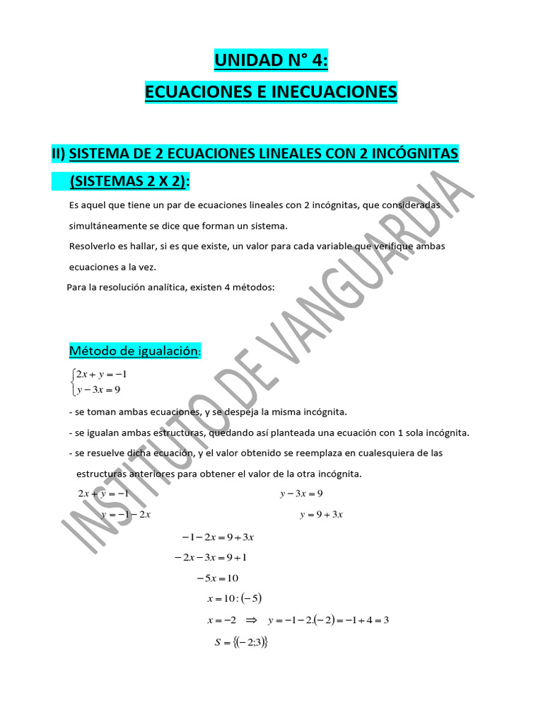 MAT UNIDAD 4 ECUACIONES E INECUACIONES --2-- | PDF | Sistema de ...