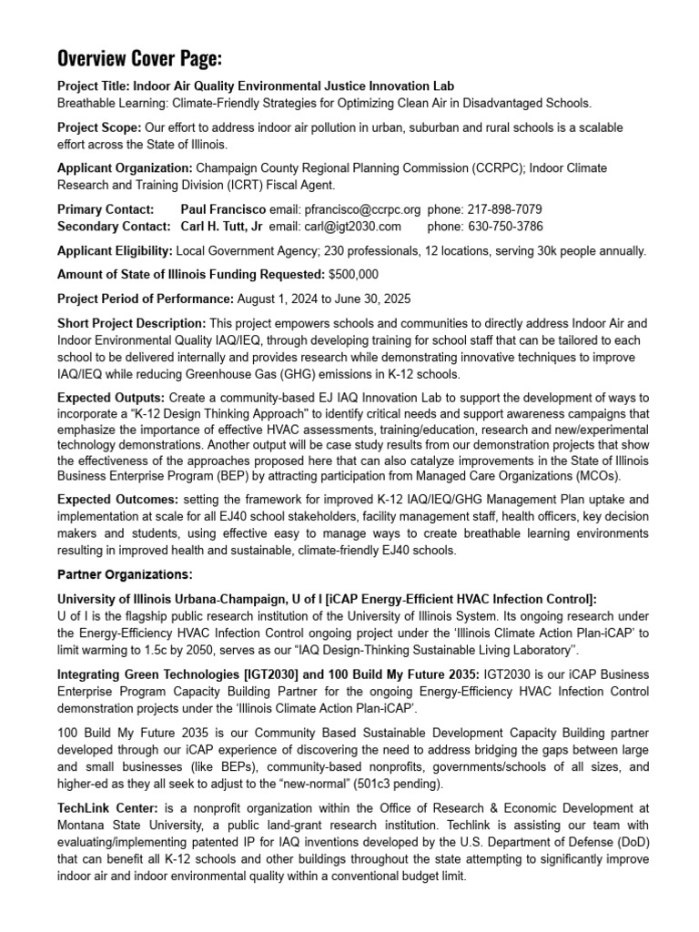 Overview Cover Page_ K-12 IAQ EJ Innovation Lab-combined | PDF | Air ...