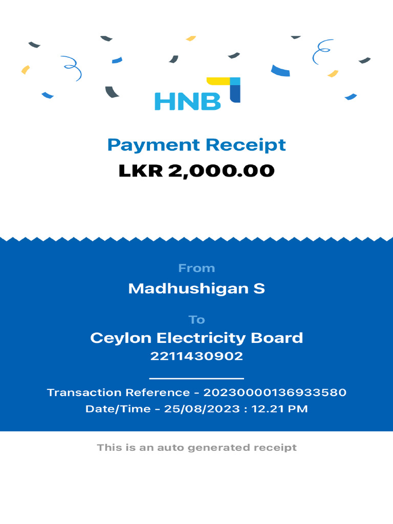 HNB Payment Receipt 25 08 2023 12 21 PM | PDF