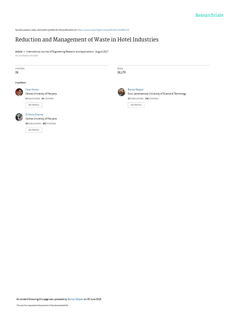Reduction and Management of Waste in Hotel Industr | PDF | Waste ...