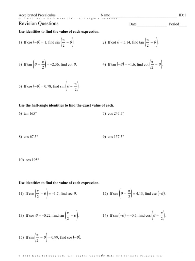 Trigonometry Revision Questions For The Final Exam | PDF ...