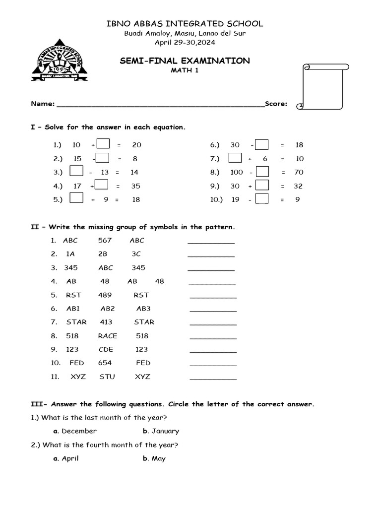 Lea Math 1 Semi Final 2024 | PDF | Mathematics