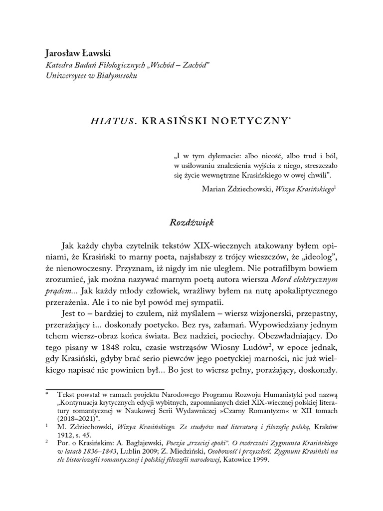 J Lawski Hiatus Krasinski Noetyczny | PDF
